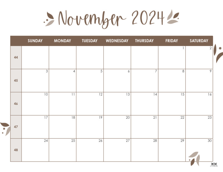 Printable November 2024 Calendar Style 43 | PDF