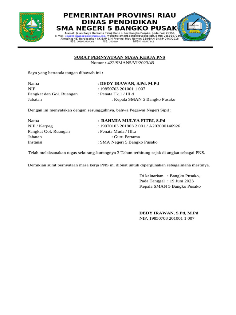 Surat Masa Kerja | PDF