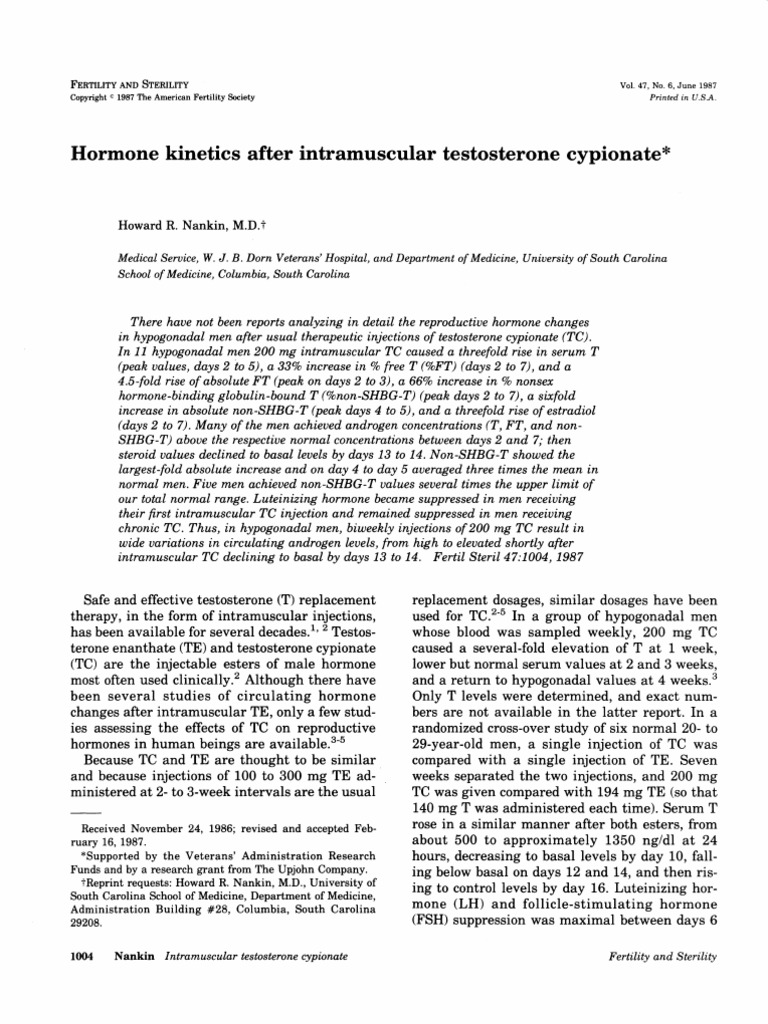 Hormone Kinetics After Intramuscular Testosterone Cypionate | PDF ...