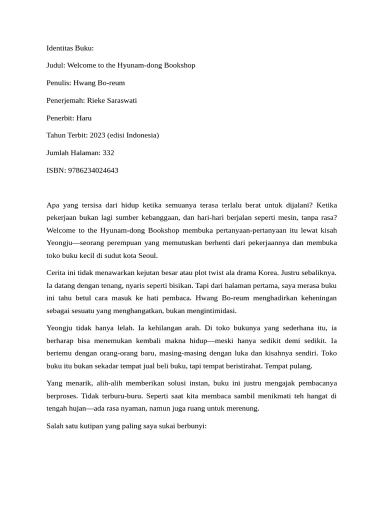 Buku Refleksi di Hyunam-dong | PDF