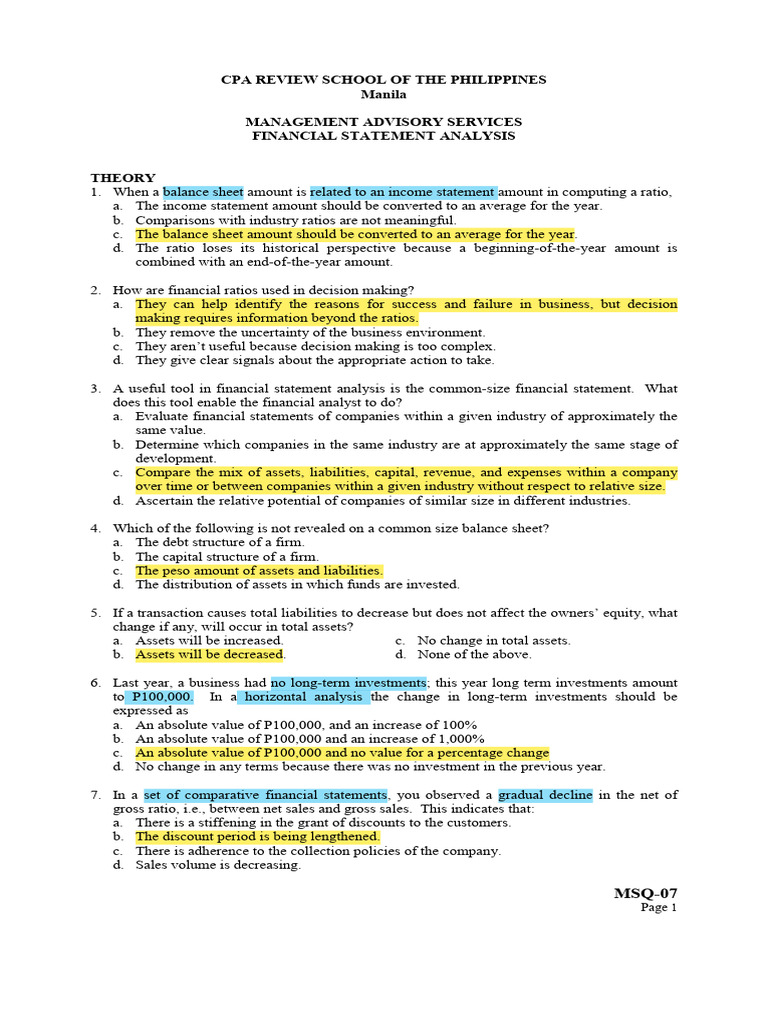 Reviewer in Financial Statement Analysis by Cpar | PDF | Dividend | Equity (Finance)