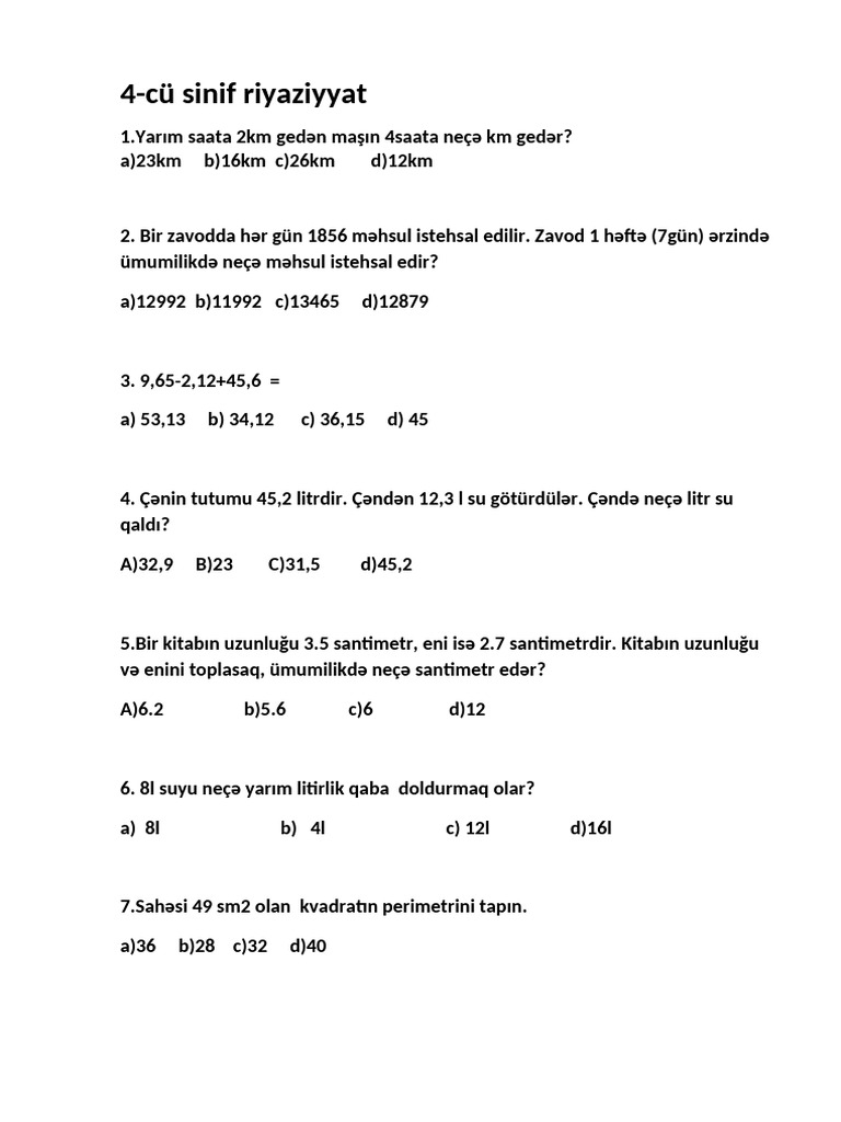 4- cü sinif Riyaziyyat monitorinq 5- ci (1) | PDF