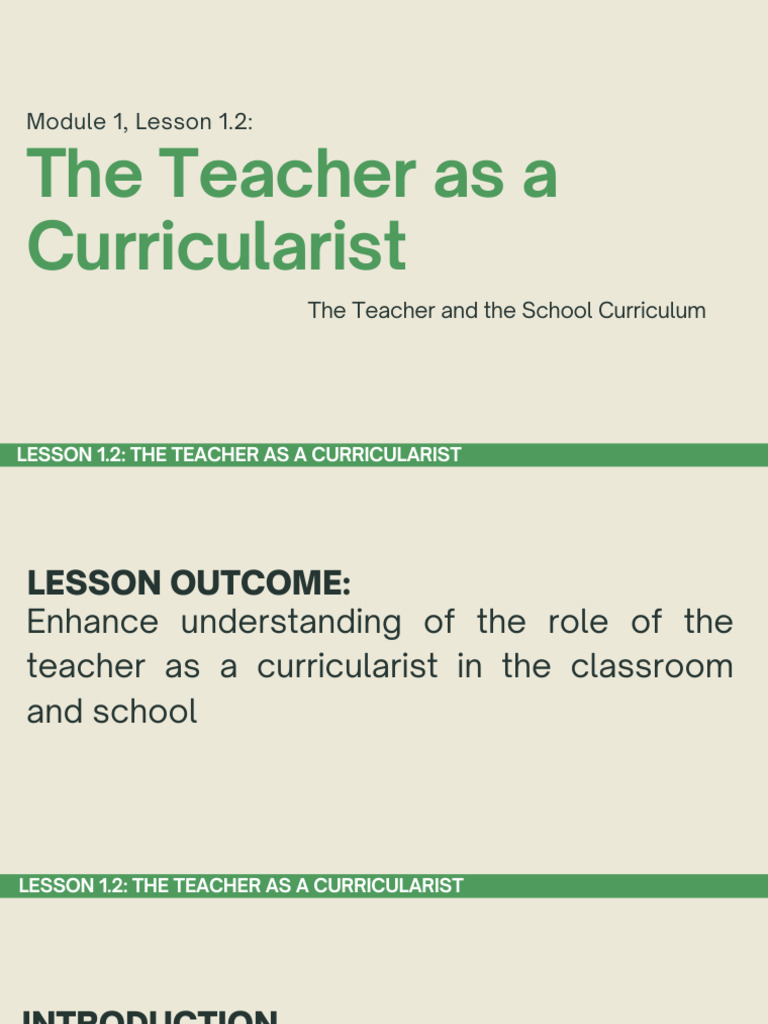 Lesson 1.2 The Teacher As A Curricularist | PDF | Curriculum ...
