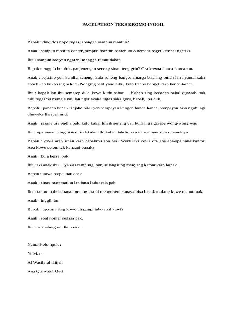 PACELATHON TEKS KROMO INGGIL - Docx Wek Wek | PDF