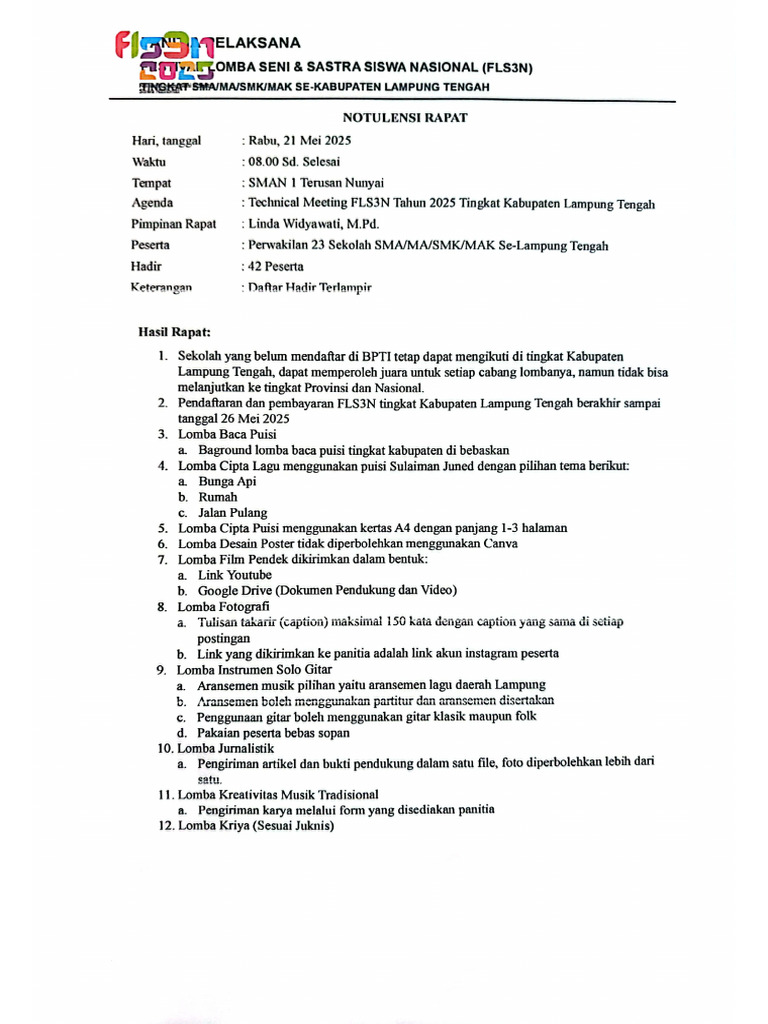 Hasil TM - FLS3N Tingkat Kab. Lam-Teng | PDF