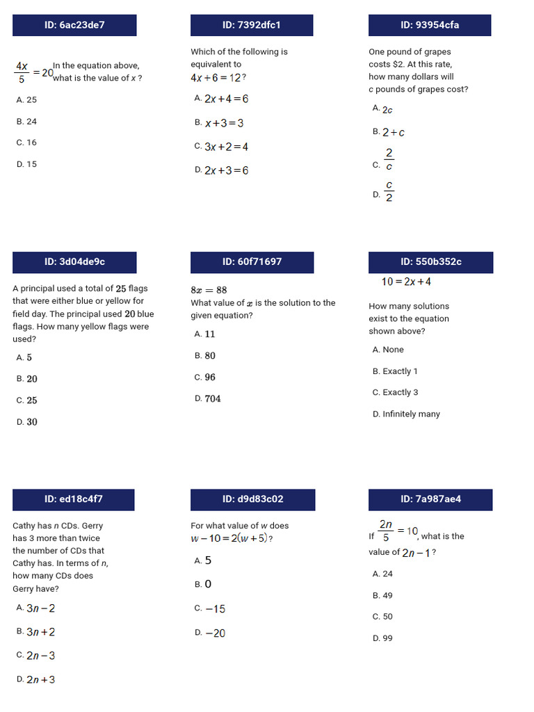 Linear Equations in One Variable L1 (Questions) | PDF | Equations ...