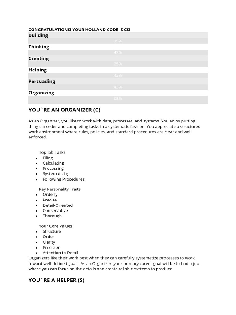 Your Holland Code: CSI Analysis | PDF | Psychological Concepts ...