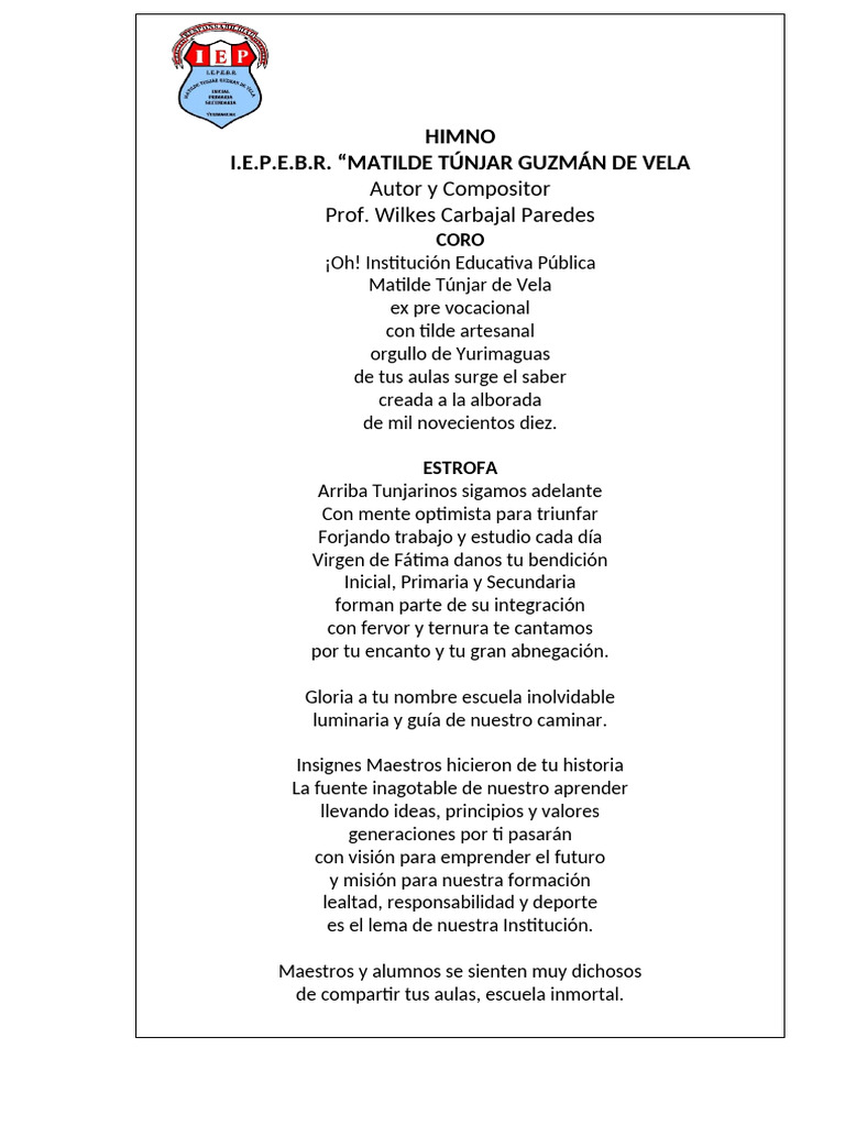 HIMNO AL COLEGIO | PDF