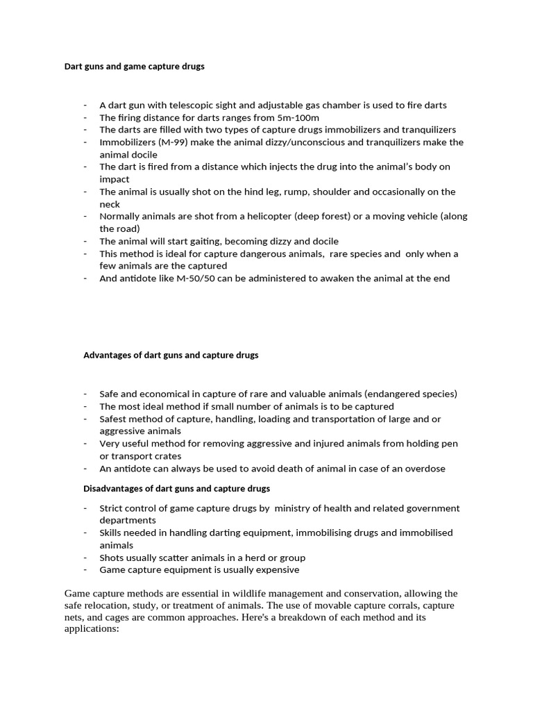 Dart Guns and Game Capture Drugs | PDF | Trapping