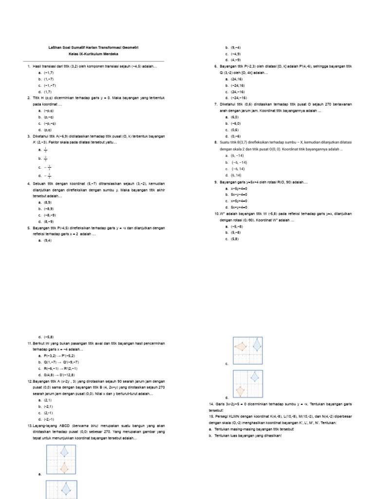 Soal Transformasi Geometri Kelas IX | PDF
