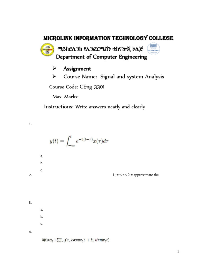 Signal and System Assignment | PDF