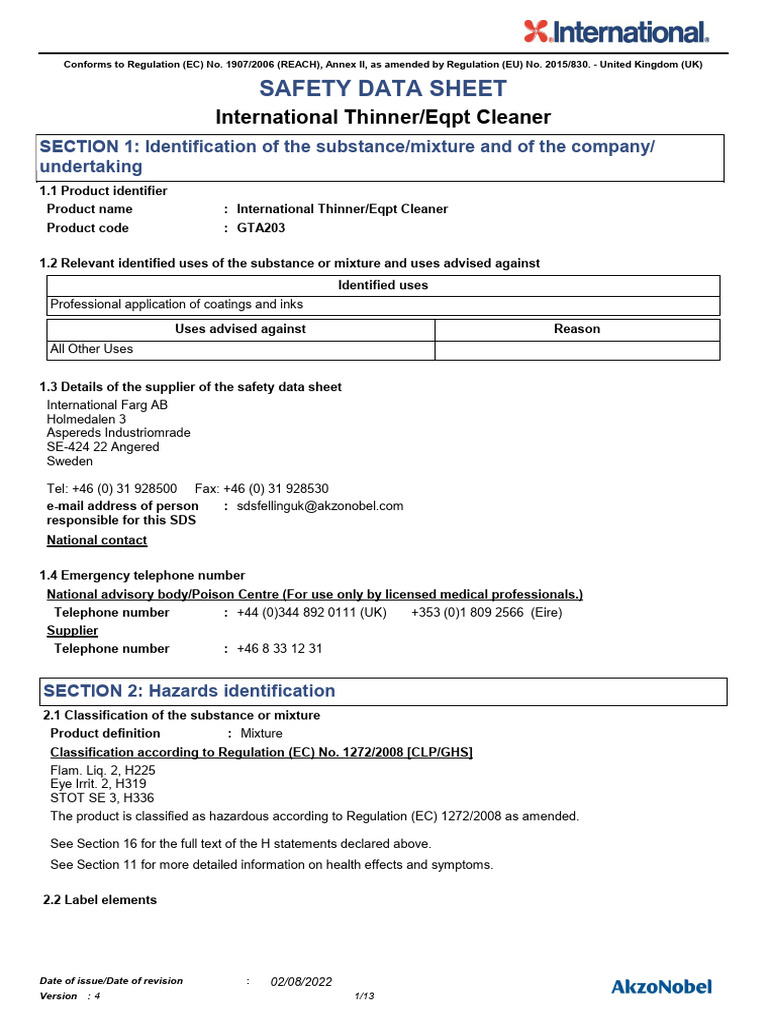 13 MSDS International Thinner | PDF | Safety | Occupational Safety And Health