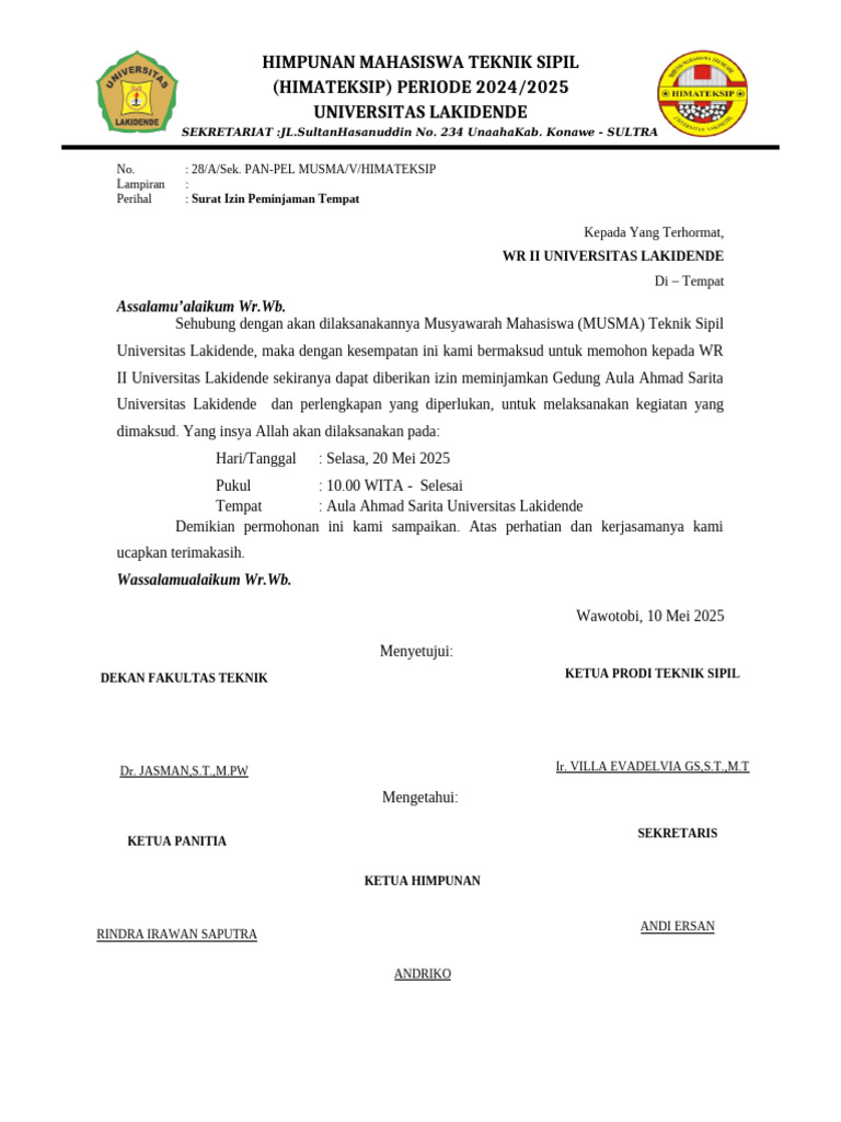 Surat - Peminjaman Aula | PDF