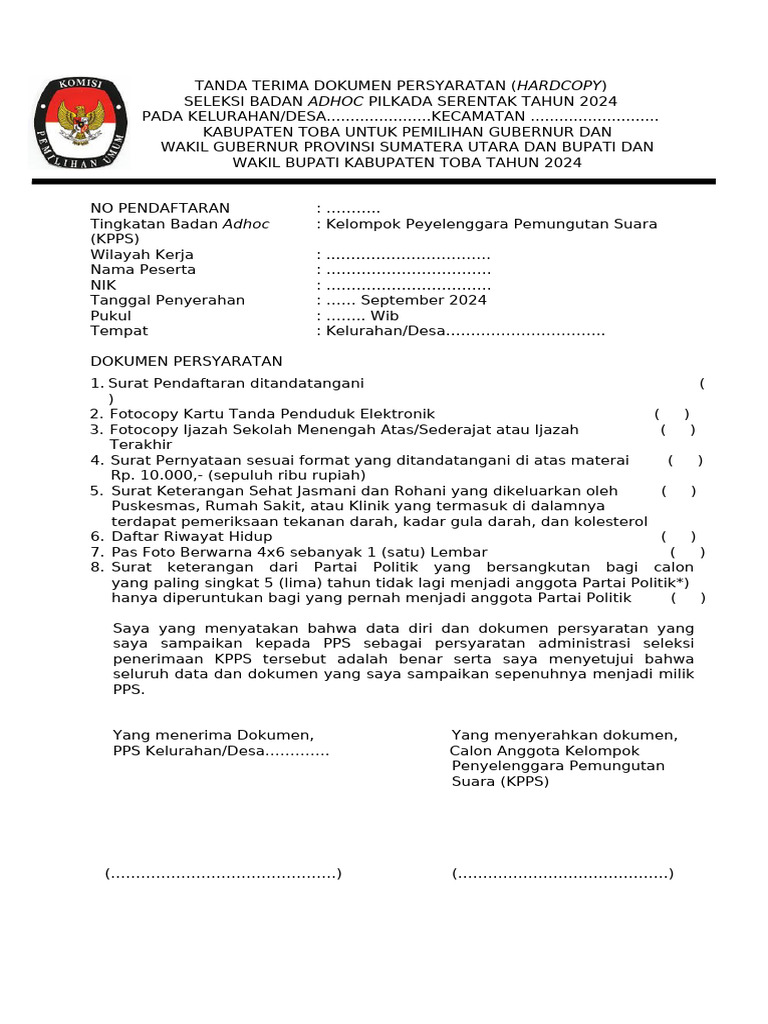 Tanda Terima Dokumen Kpps | PDF