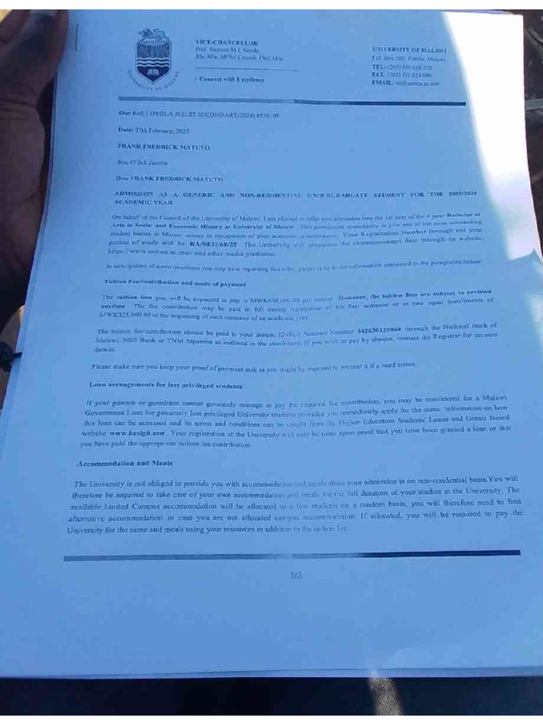 Admissions Letter | PDF