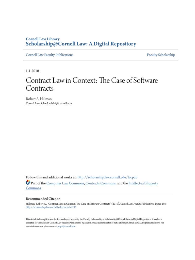 Contract Law in Context - The Case of Software Contracts | PDF | Common ...