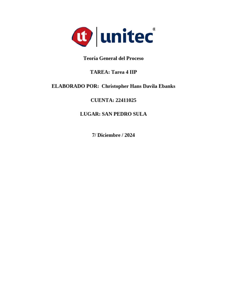 Christopher Hans Davila Ebanks Tarea 4 Teoria General Del Proceso IIP | PDF