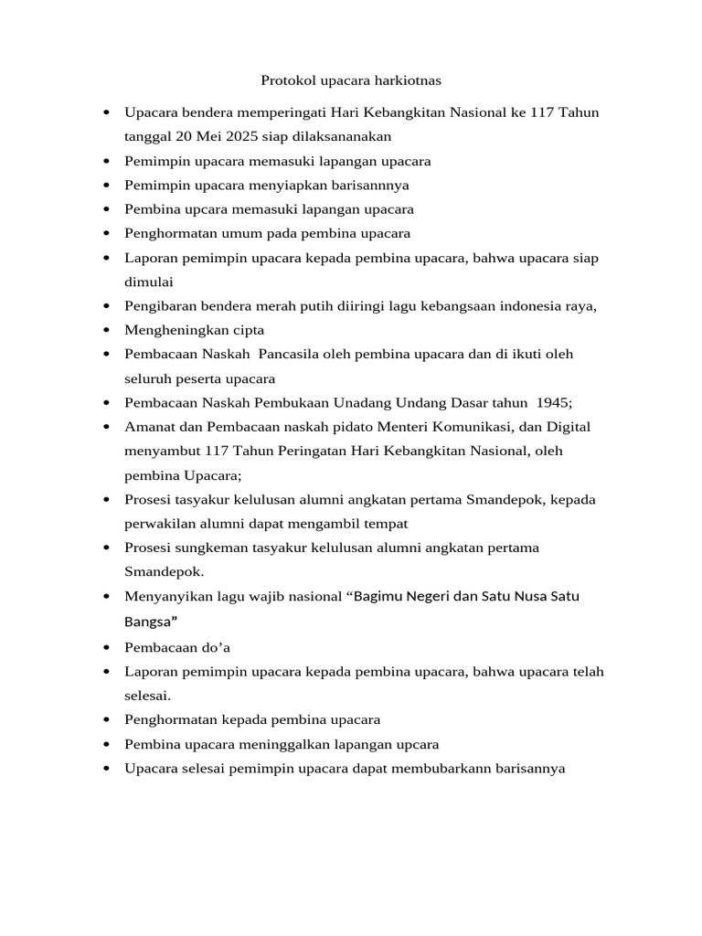 Protokol Upacara Harkitnas | PDF
