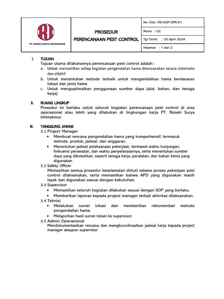 SOP Perencanaan Pest Control | PDF