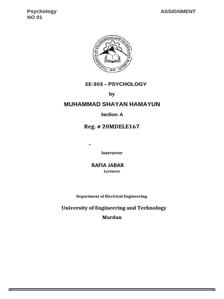 Physcology Assignment No 1 | PDF | Lighting | Psychology
