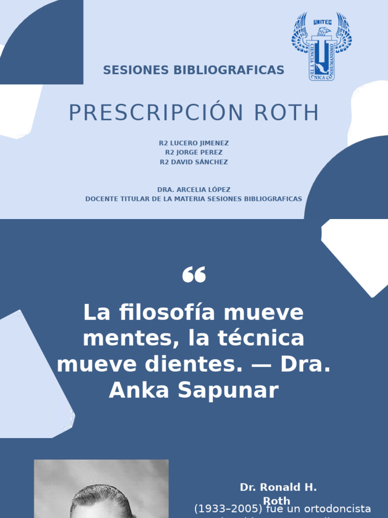 Prescripción Roth en Ortodoncia | PDF | Odontología | Ortodoncia