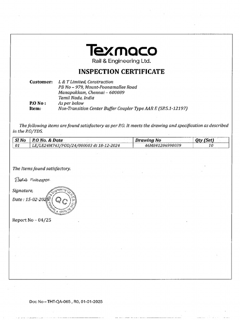 46M841206990039-Non-Transition Center Buffer Coupler Type AAR E (SP.5.1 ...