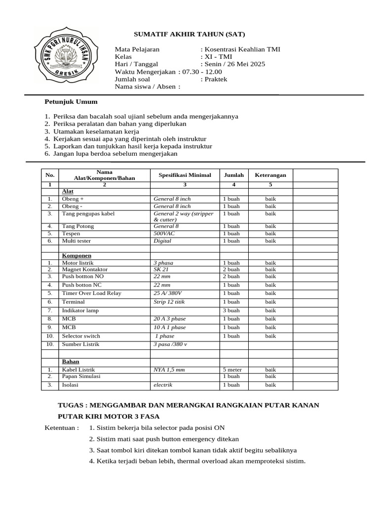 NASKAH SOAL PRAKTEK SAT SMT 2 XI-TMI 2025 | PDF