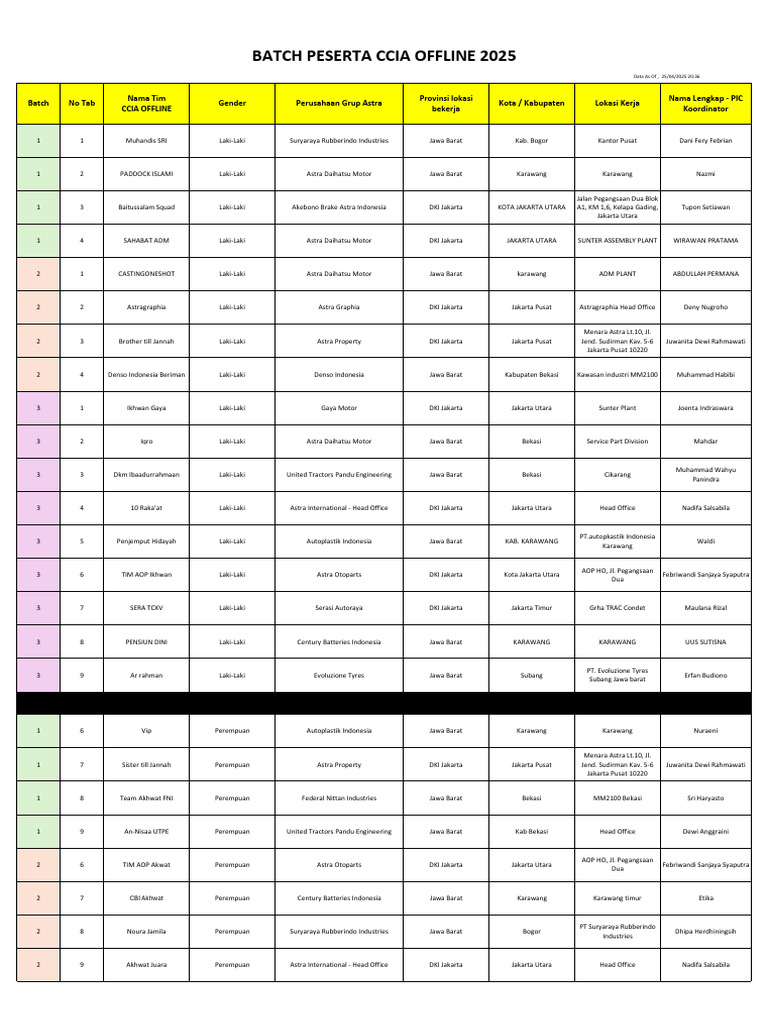Batch Peserta - CCIA Offline 2025 | PDF