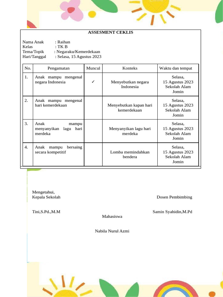 Assesmen Ceklis | PDF