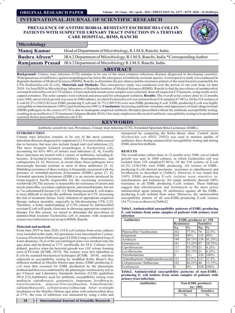 Antimicrobial Resistant E.coli in UTI Patients | PDF | Beta Lactamase ...