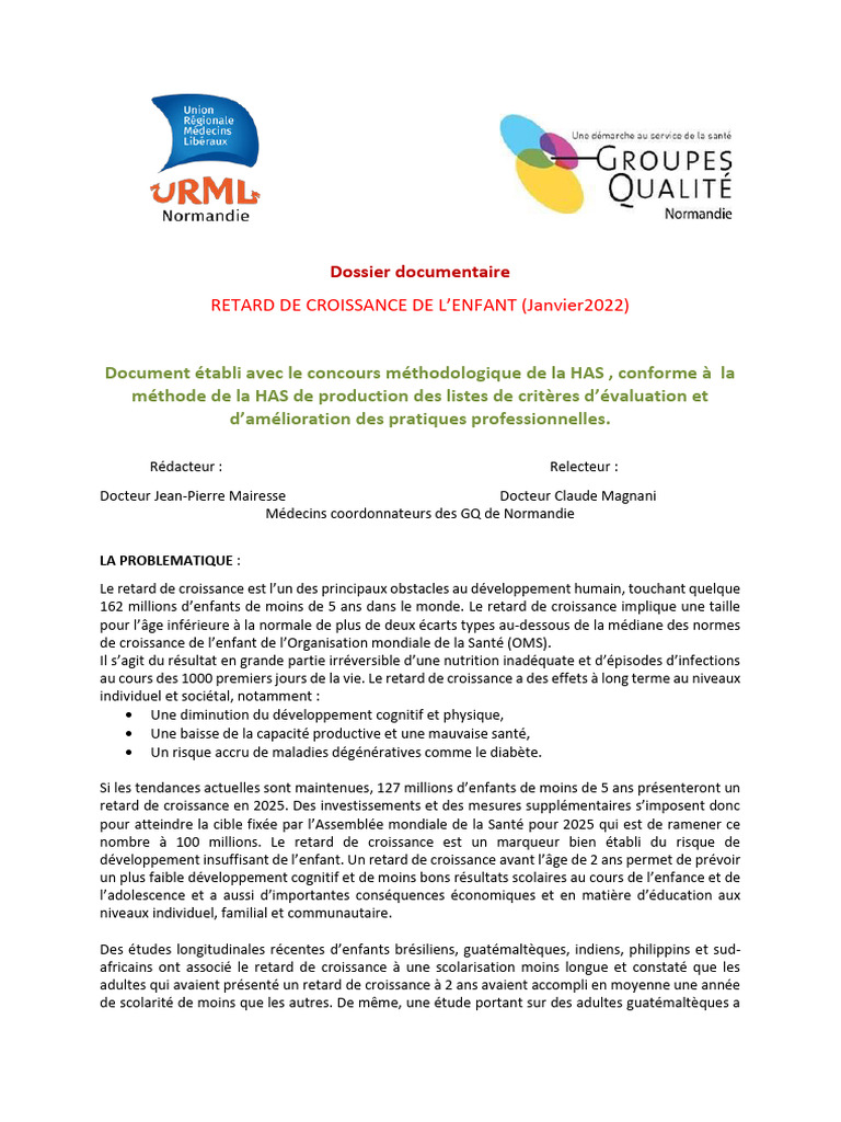 Retard de Croissance de l'Enfant : Causes et Impacts | PDF | Puberté ...