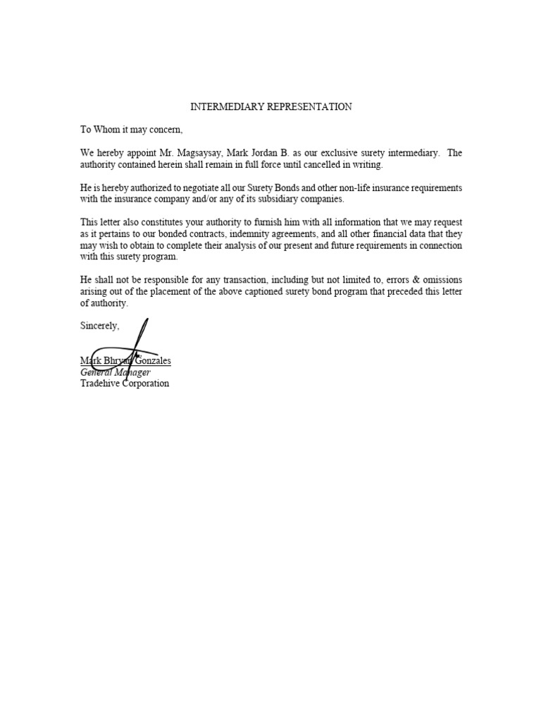Letter of Appointment - Surety | PDF