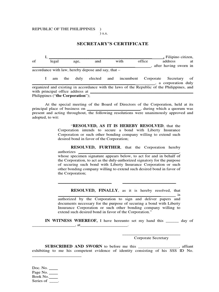 Blank Secretary's Certificate | PDF | Government
