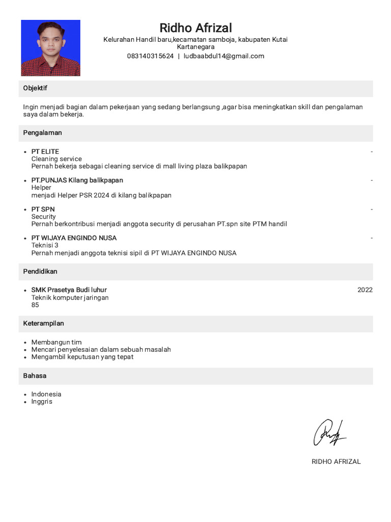 CV RIDHO AFRIZAL (1) | PDF