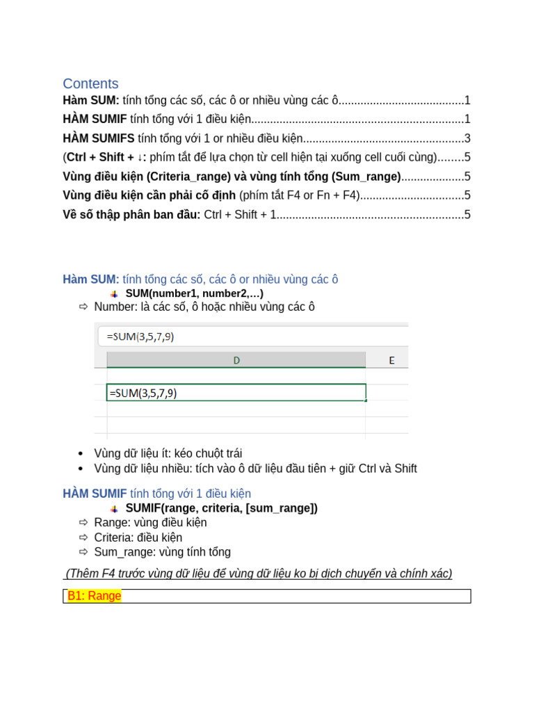 Hàm SUM, SUMIF, SUMIFS (Tính T NG) | PDF