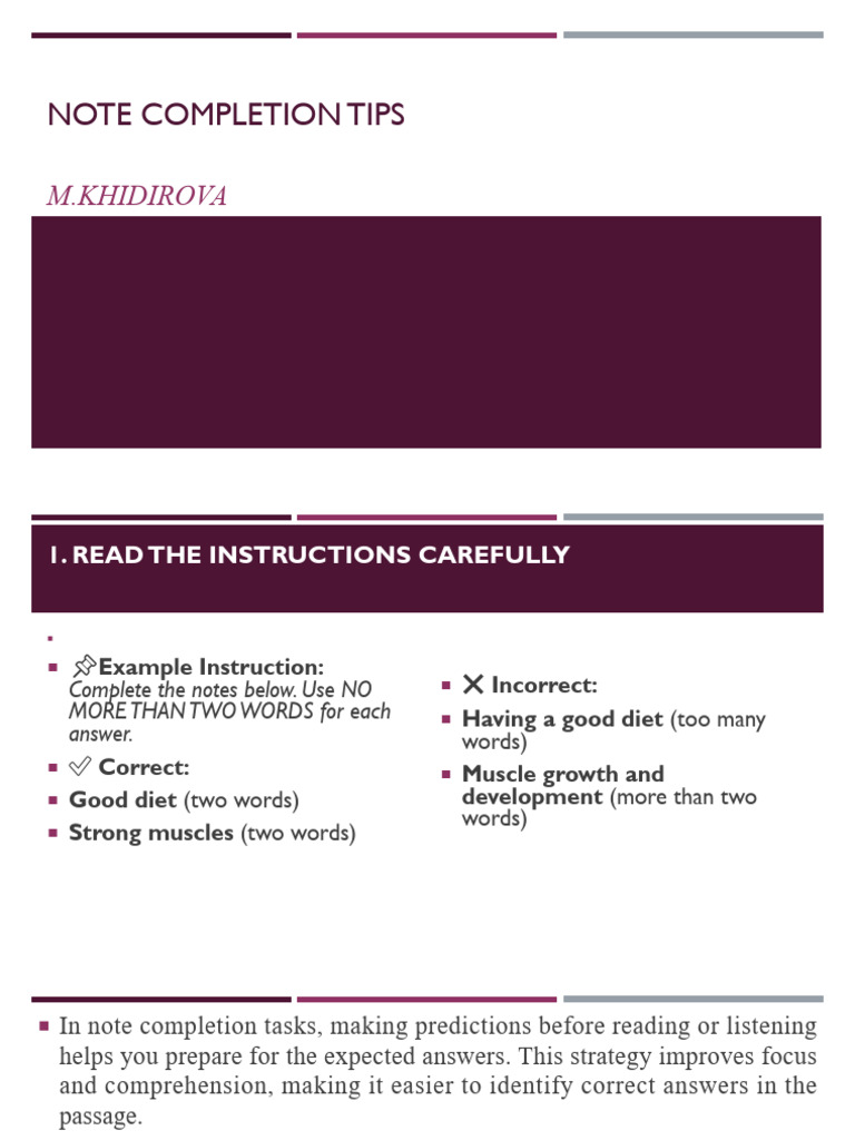 Note Completion Tips | PDF | Word | Grammatical Number