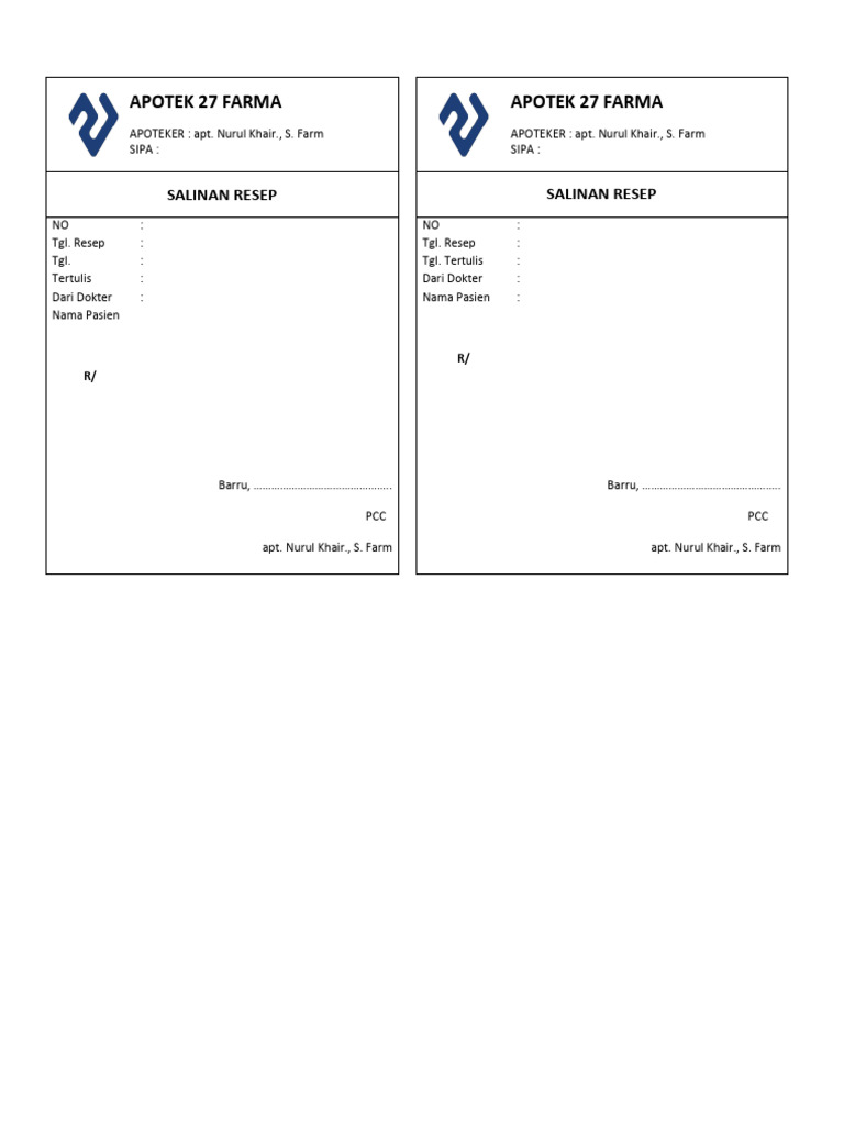 Blangko Salinan Resep 27 Farma 2 | PDF