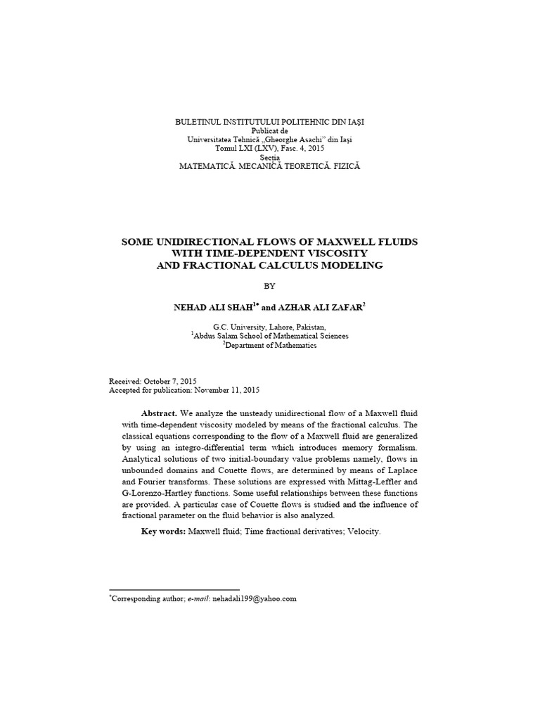 Some Unidirectional Flows of Maxwell Fluids | PDF | Fluid Dynamics ...
