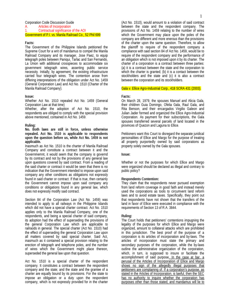 Corpo-Case Digest Compilation | PDF | Lawsuit | Corporations