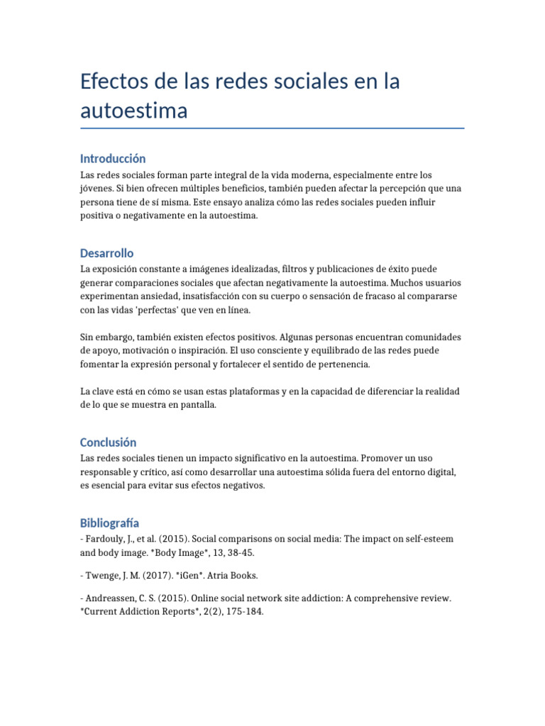 Ensayo 2 Efectos de Las Redes Sociales | PDF