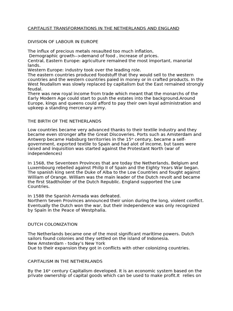Capitalist Transformations in The Netherlands and England | PDF ...