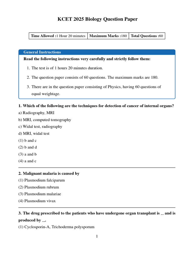 KCET 2025 Biology Question Paper | PDF | Gene | Chemical Synapse