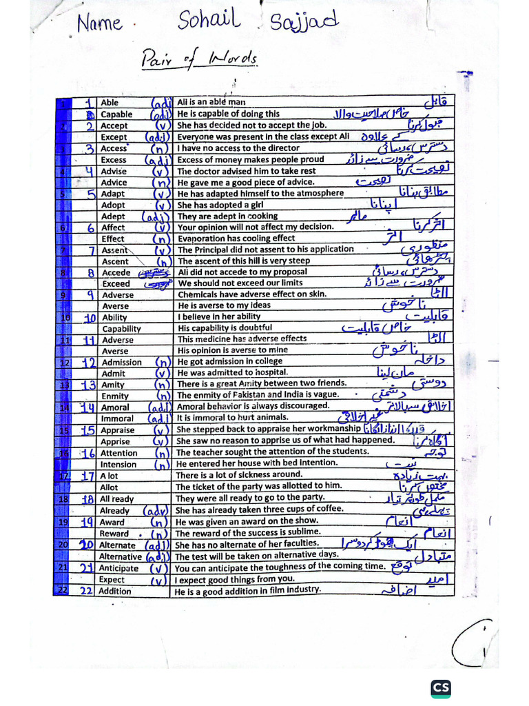 Pair of Words First Year | PDF