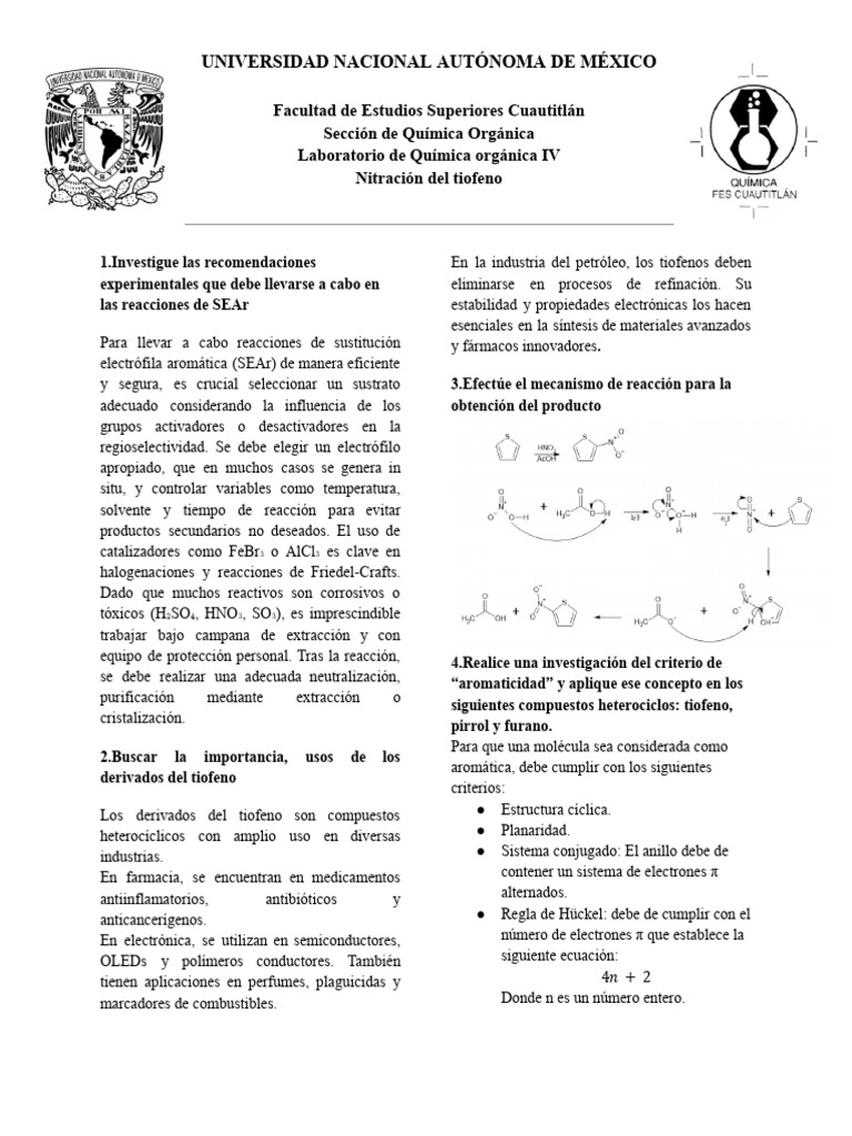 Nitración del Tiofeno: Reacciones y Usos | PDF | Piridina | Enlace químico