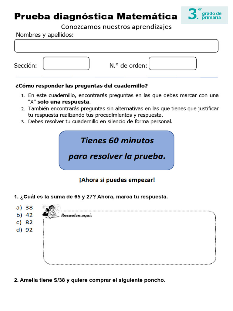 EVALUACION DIAGNOSTICA DE MATEMATICA 1 | PDF