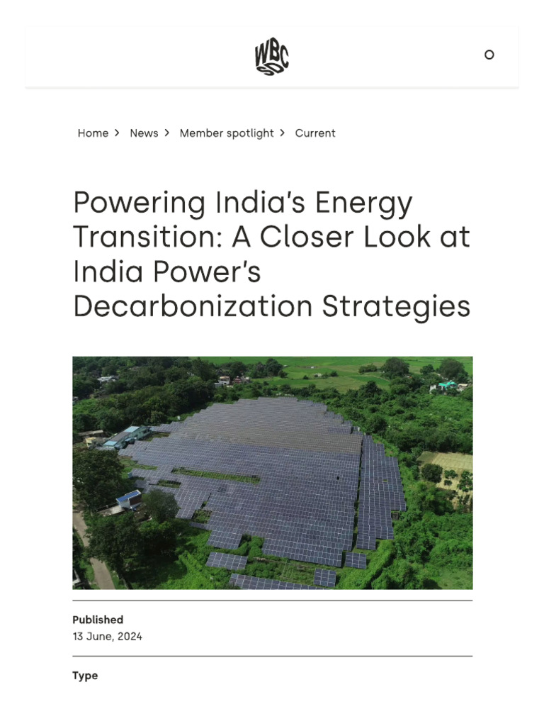 Powering India's Energy Transition - A C... R's Decarbonization Strategies - WBCSD | PDF