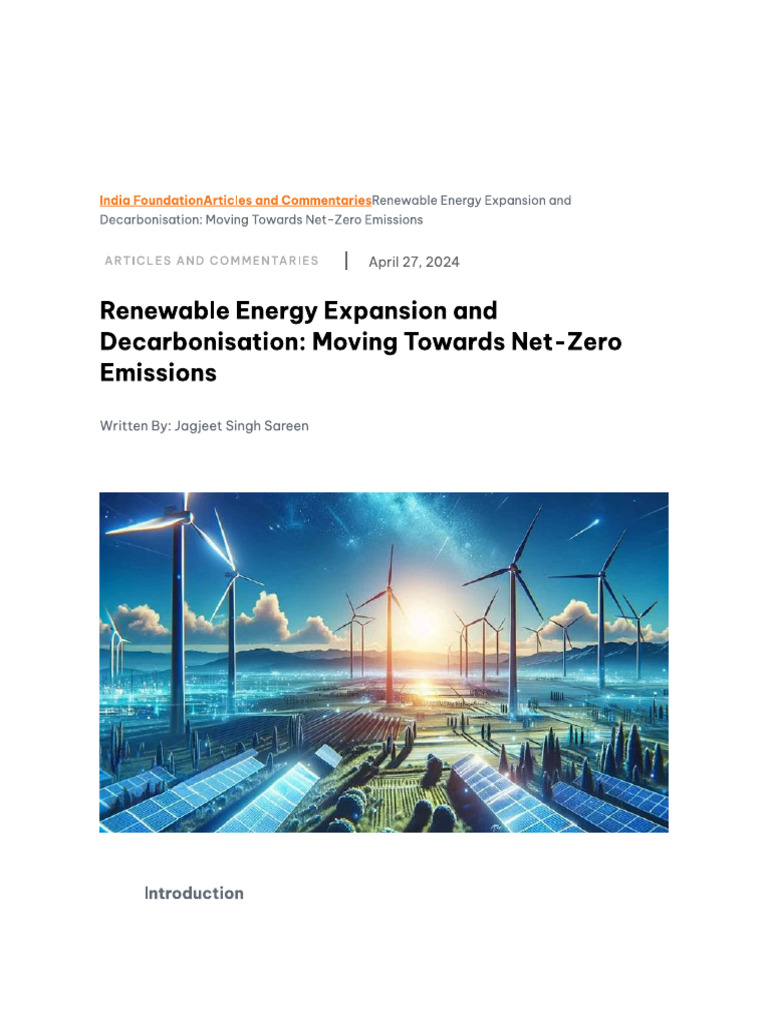 Renewable Energy Expansion and Decarbonisation Moving Towards Net-Zero ...