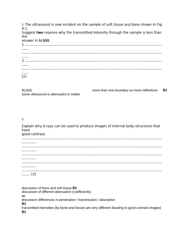 1 The Ultrasound Is Now Incident On The Sample of Soft Tissue and Bone Shown in Fig | PDF | X ...