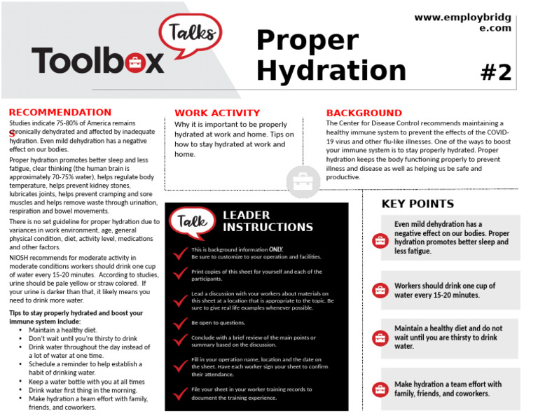 Toolbox Talk #2 - Hydration | PDF | Dehydration | Medical Specialties