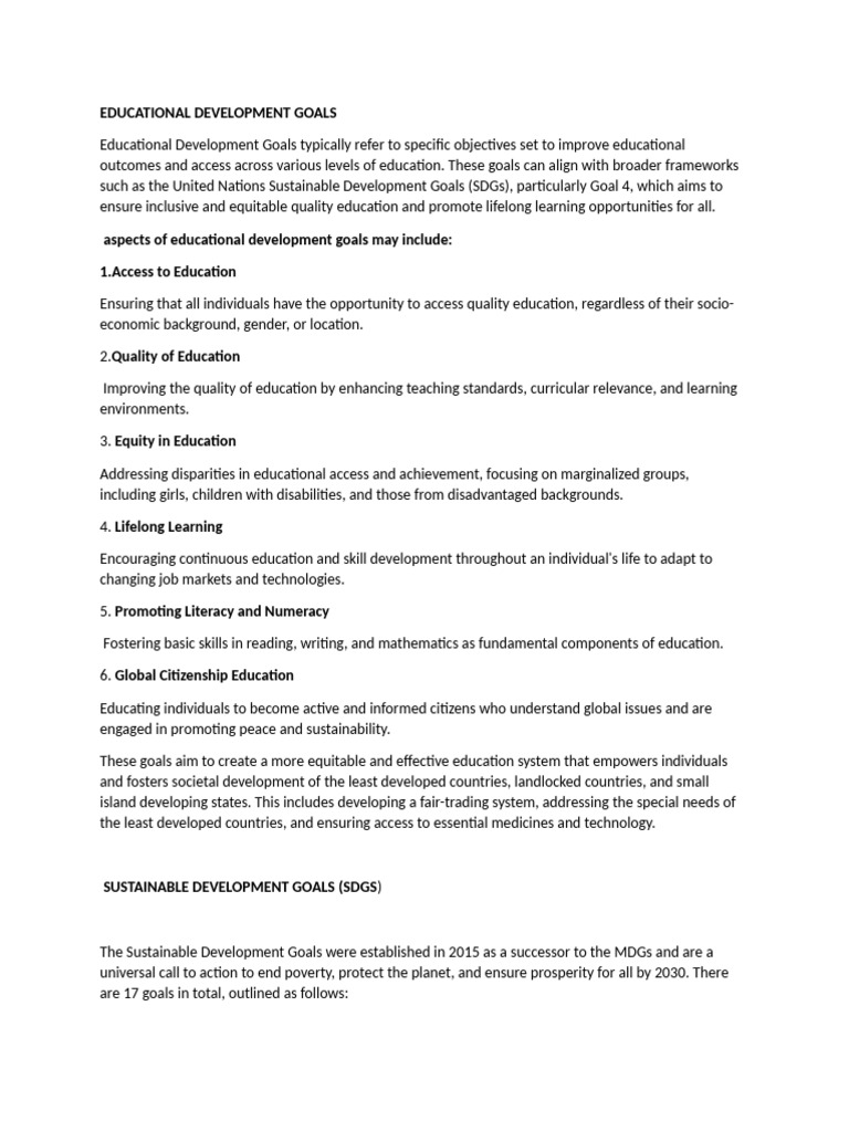 Educational Development Goals Typically Refer To Specific Objectives ...